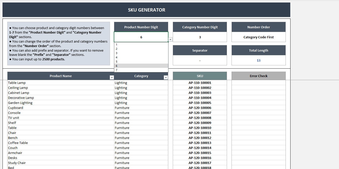 SKU Generator Excel Template SKU Barcode Generator SKU Creator Sku ...