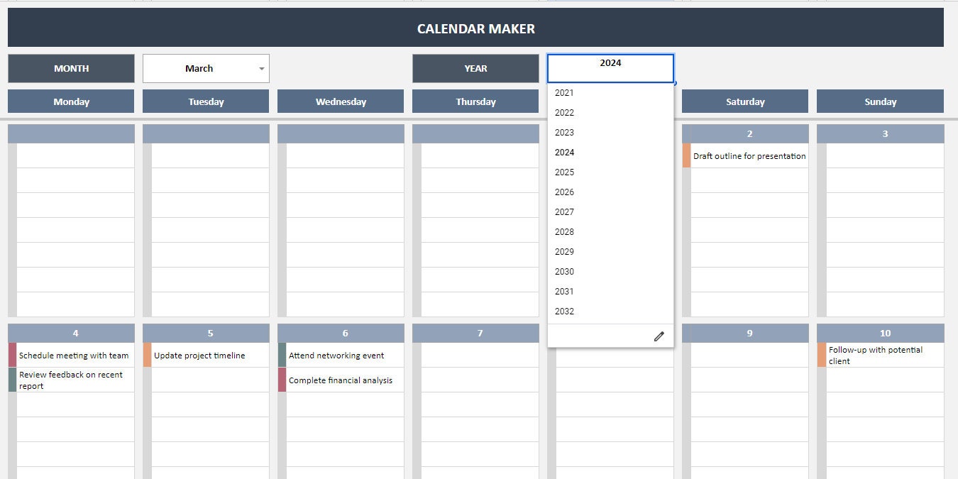 Calendar Maker Google Sheets Template | Calendar Creator Spreadsheet ...