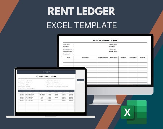 Monthly Rent Payment Ledger Template Landlord Rental Spreadsheet by ...
