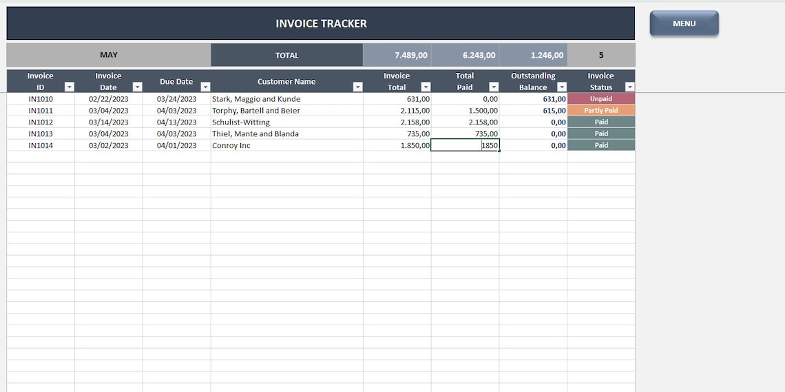 Invoice Tracker Excel Template Invoice Spreadsheet Invoice Register Business Invoice - Etsy