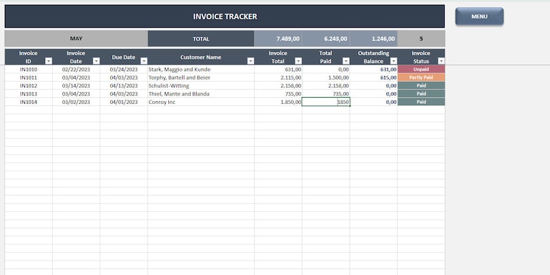 Invoice Tracker | Excel Template | Invoice Spreadsheet | Invoice ...