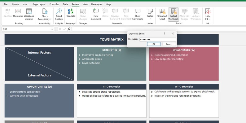 Matriz TOWS / Plantilla Excel / Análisis TOWS / Análisis FODA ...