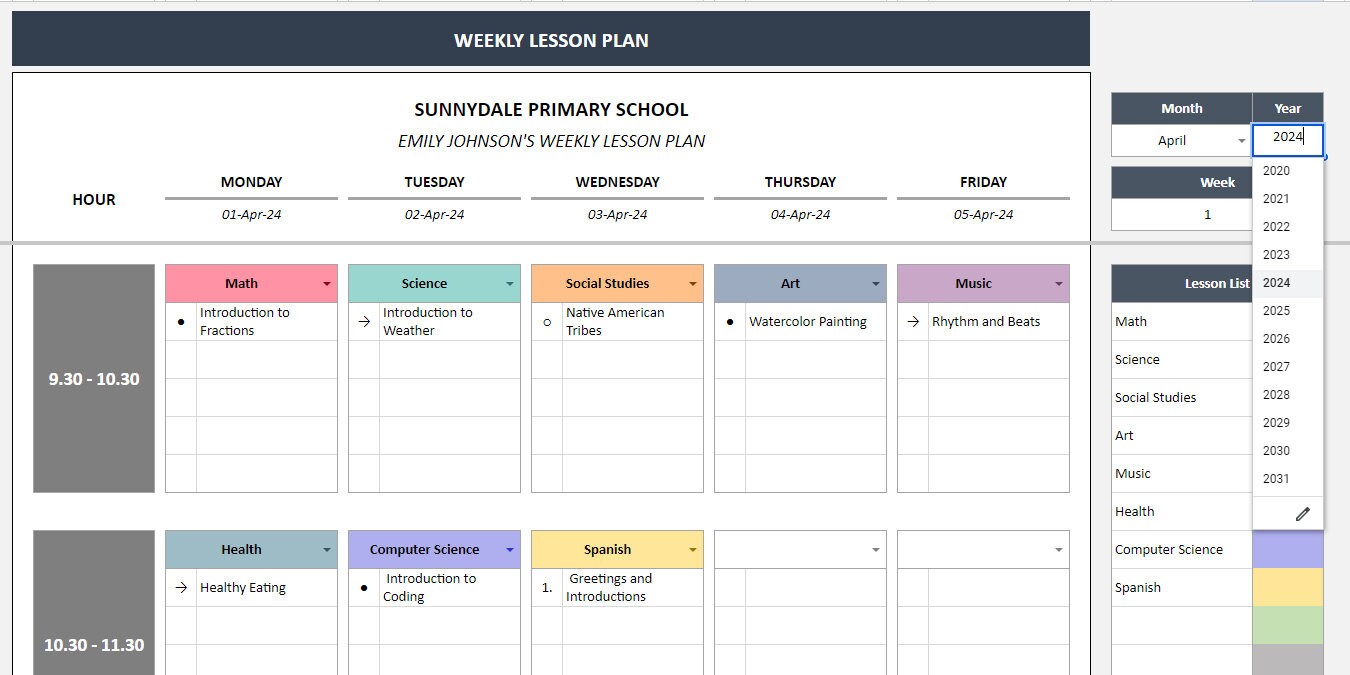 Weekly Lesson Plan | Google Sheets Template | Weekly Lesson Plan ...