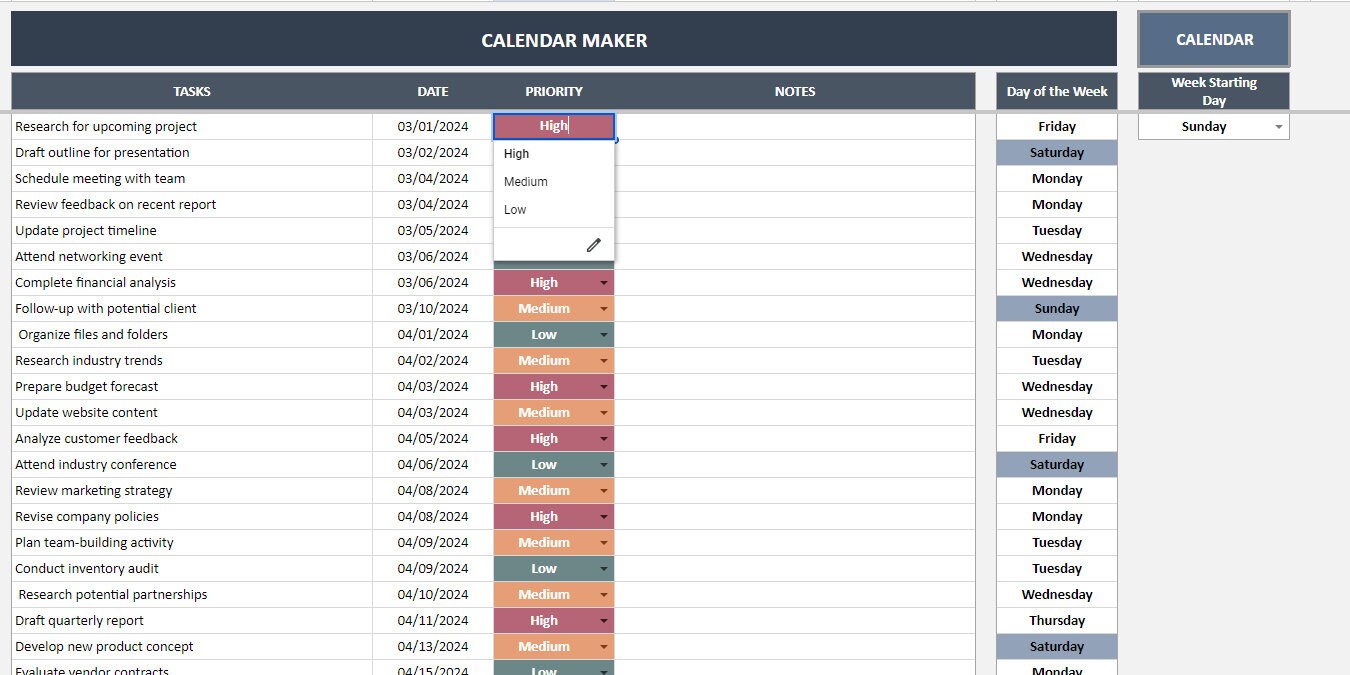 Calendar Maker Google Sheets Template | Calendar Creator Spreadsheet ...