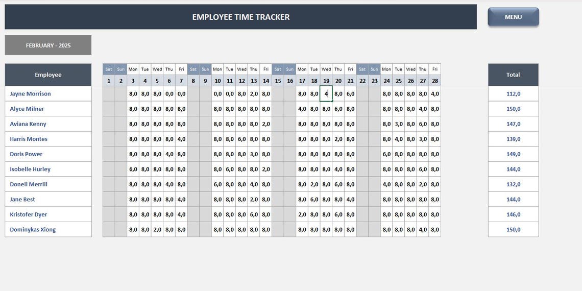 Employee Time Tracker Excel Template; Employee Hour Tracking - Etsy
