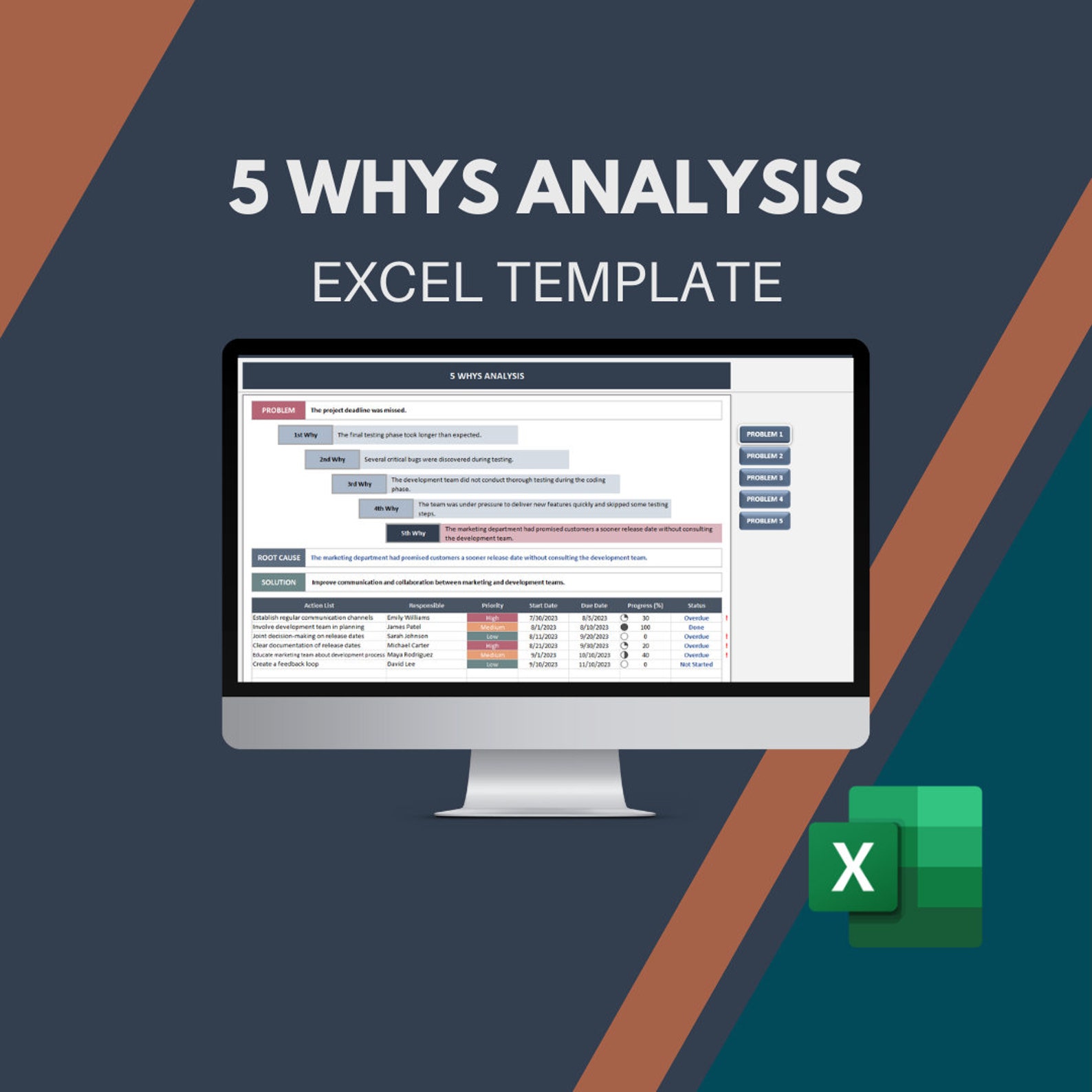 5 Whys Analysis Excel Template | Root Cause Analysis Spreadsheet ...