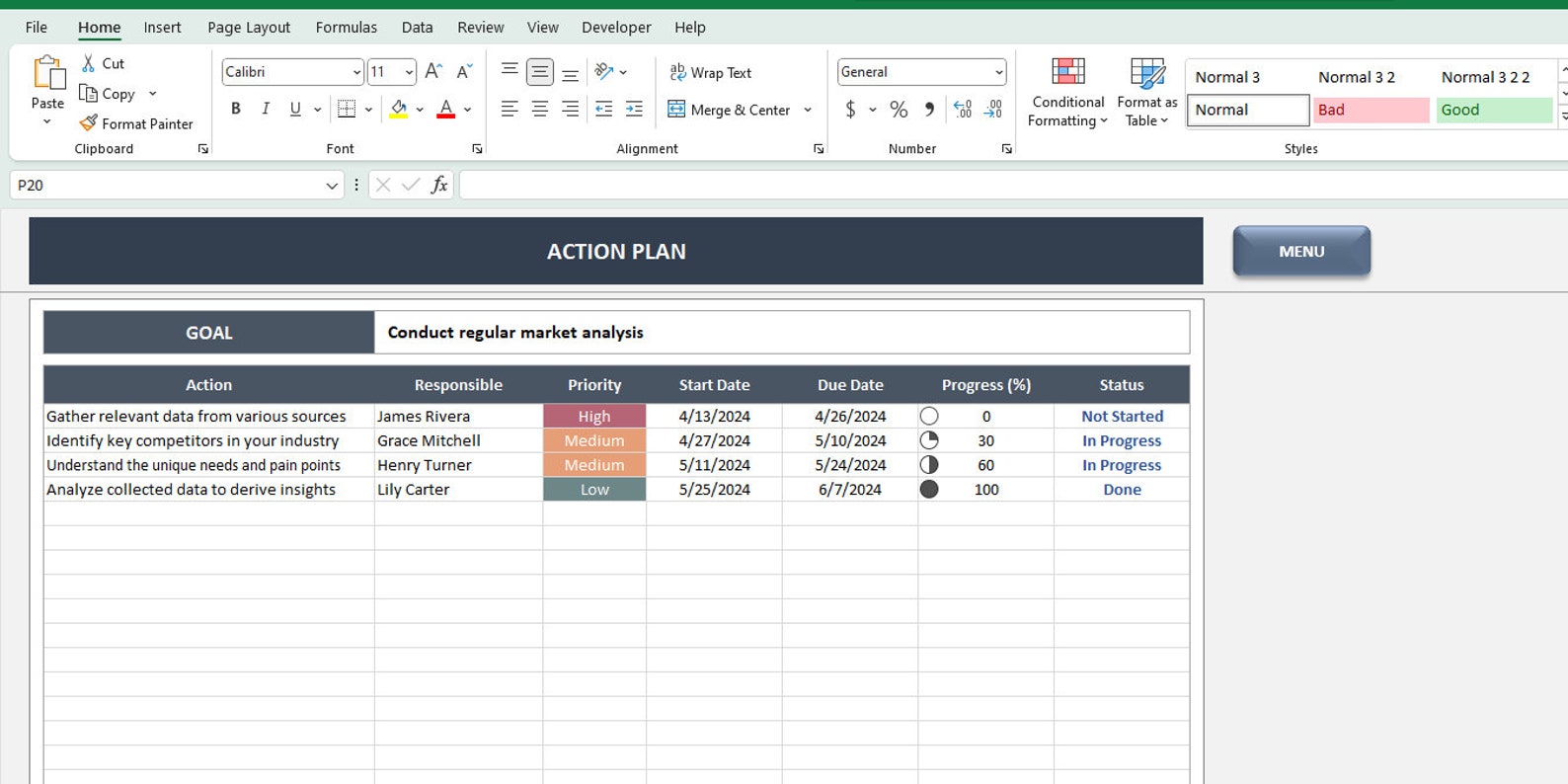 Action Plan | Excel Template | Action Plan Template | Action Plan ...