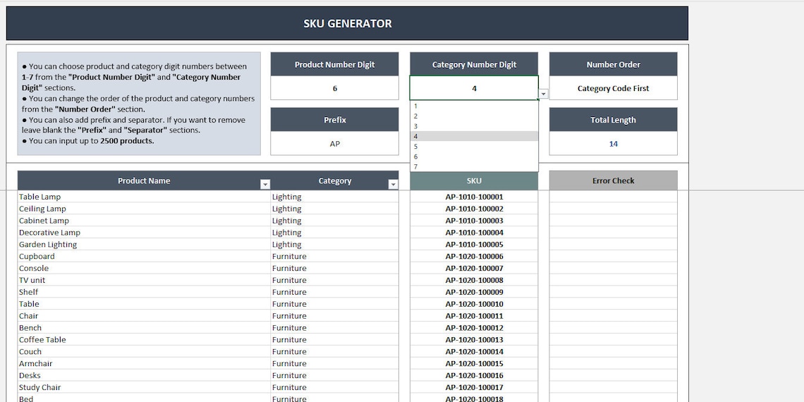 SKU Generator Excel Template SKU Barcode Generator SKU Creator Sku ...