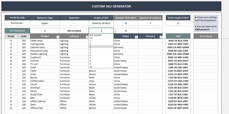 Custom SKU Generator: Excel Template for Inventory Management - Etsy