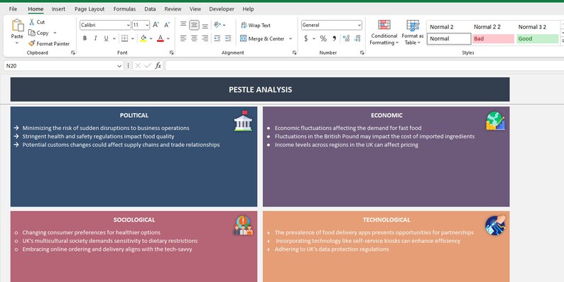 PESTLE Analysis | Excel Template | Business Analysis | Blank PESTLE ...