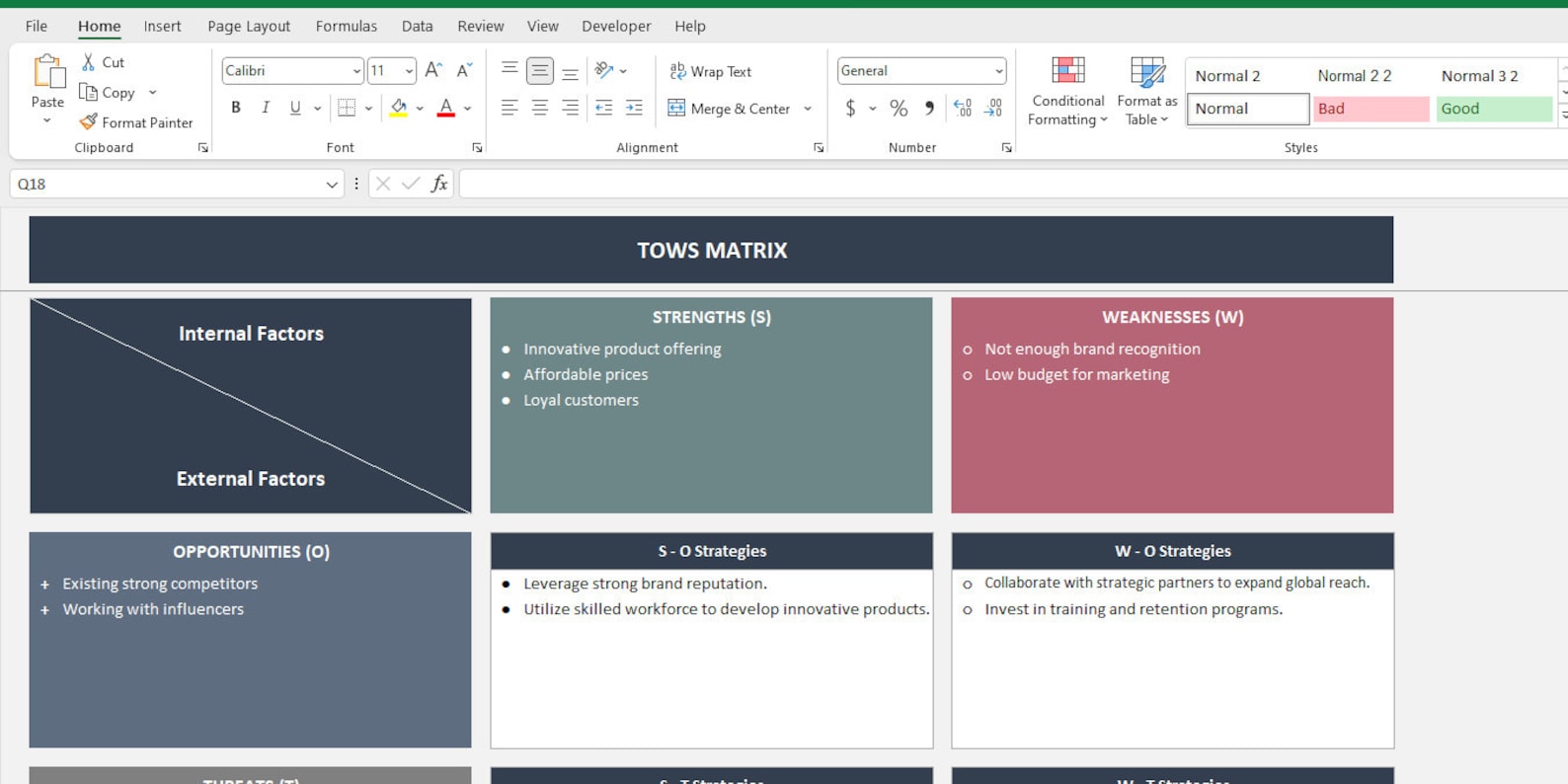 TOWS Matrix | Excel Template | TOWS Analysis | SWOT Analysis | Business ...