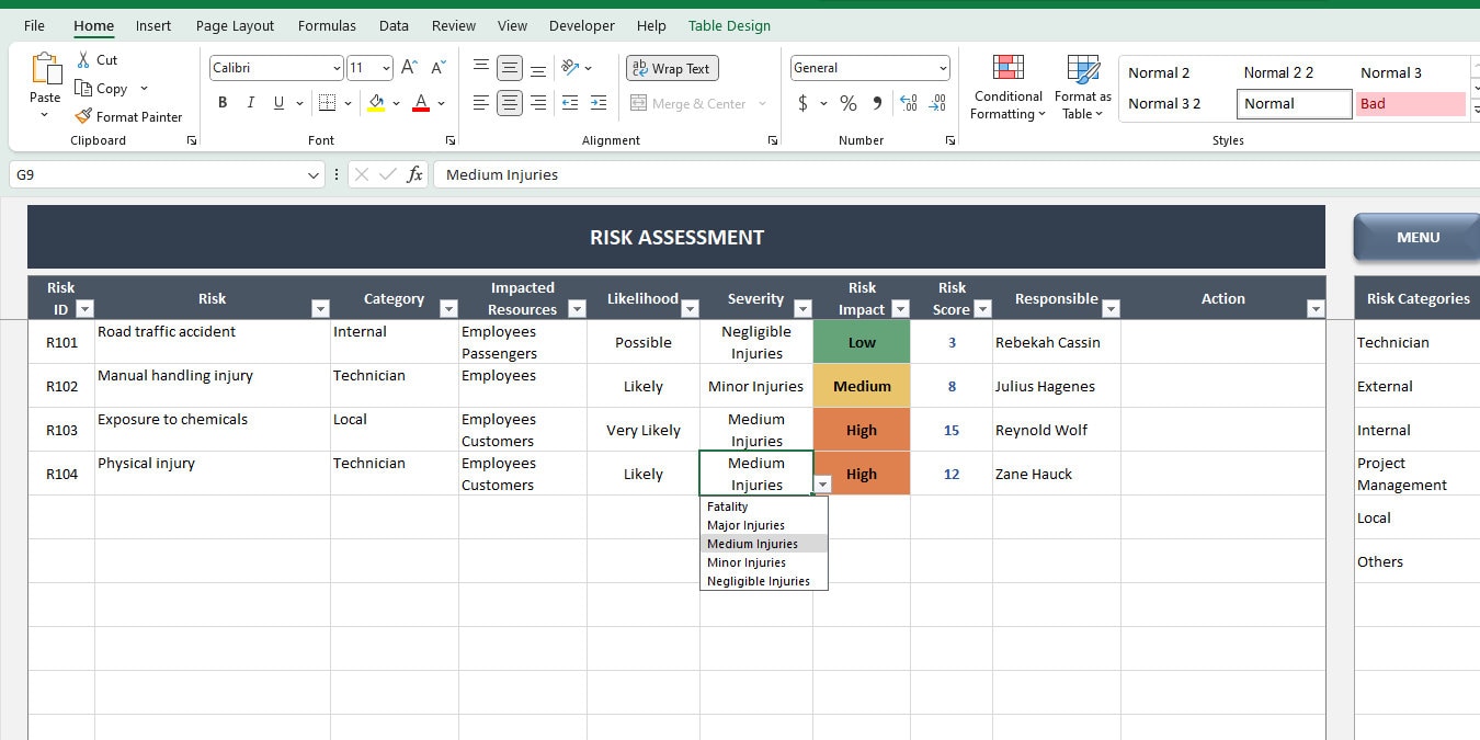 Risk Assessment Excel Template: Risk Management Plan (instant Download ...