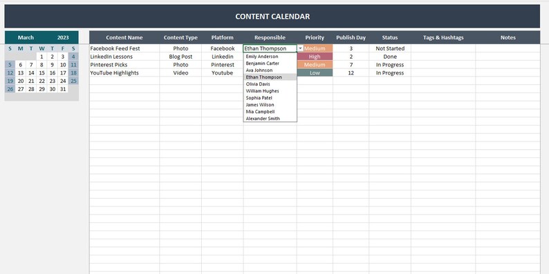 Content Calendar Excel Template | Social Media Planner | Editorial ...