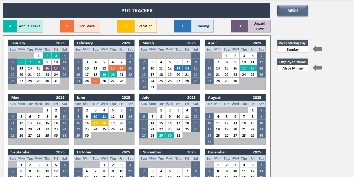 PTO Tracker Excel Template | Employee Leave Tracker | Vacation Planner ...