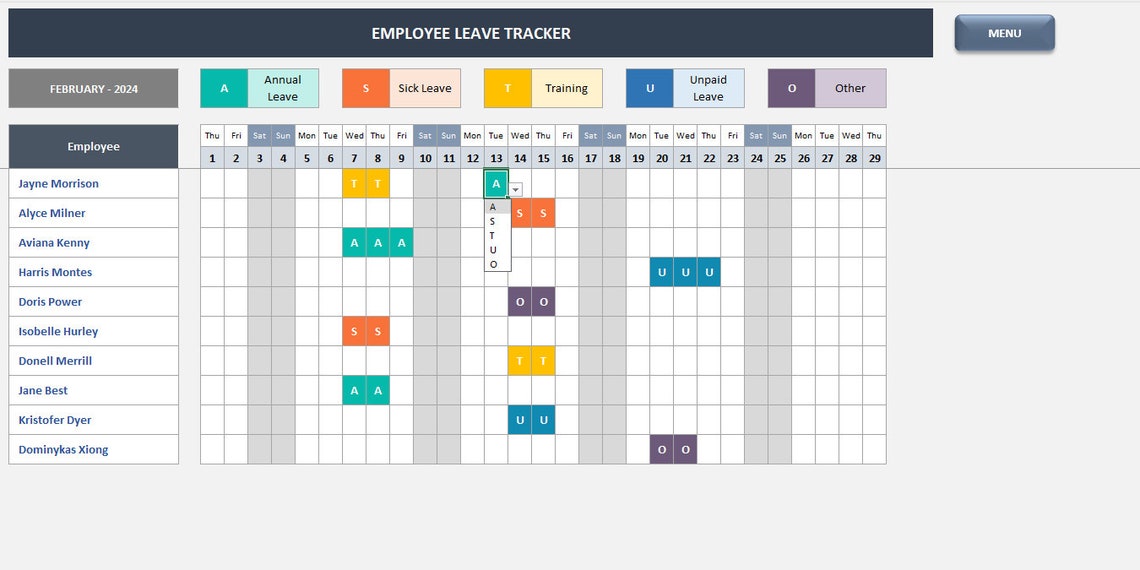 Employee Leave Tracker Excel Template: Absence Management, Time off ...