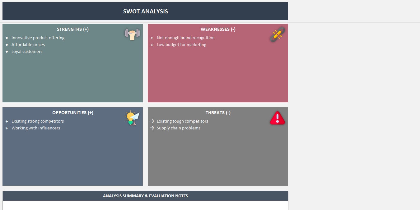 SWOT Analysis Excel Template SWOT Matrix Business Strategy Strategic ...