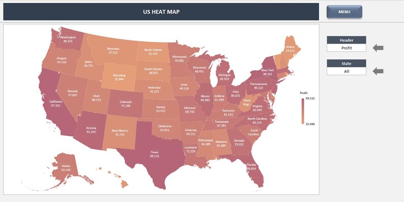 US Heat Map Excel Template: Data Visualization (instant Download) - Etsy