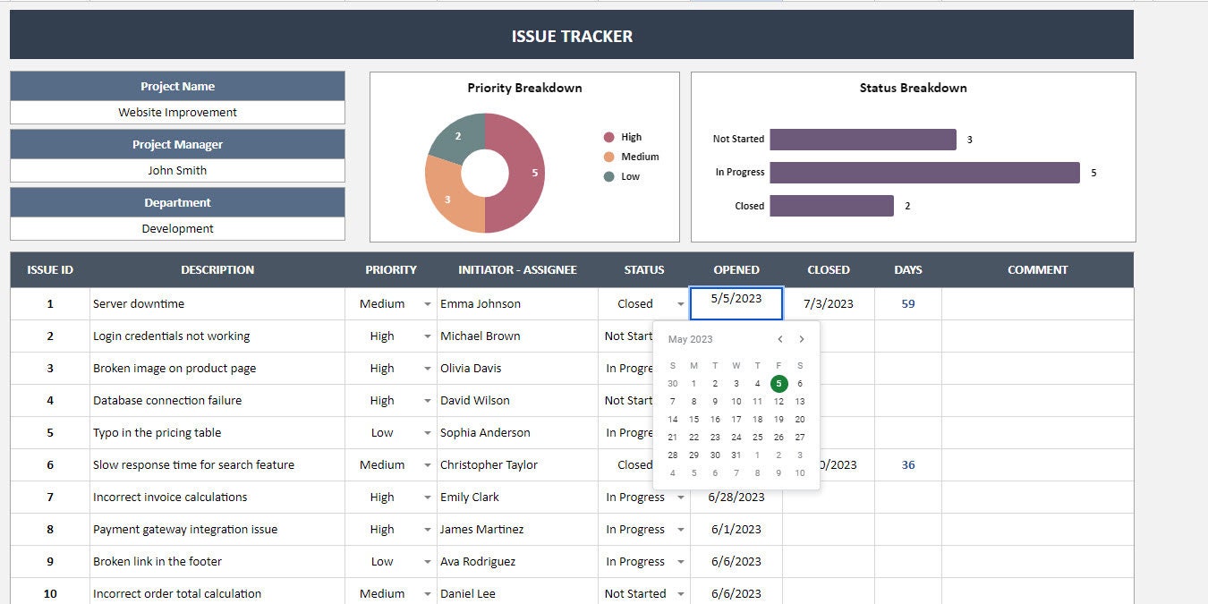 Issue Tracker | Google Sheets Template | Issue Register | Task Issue ...