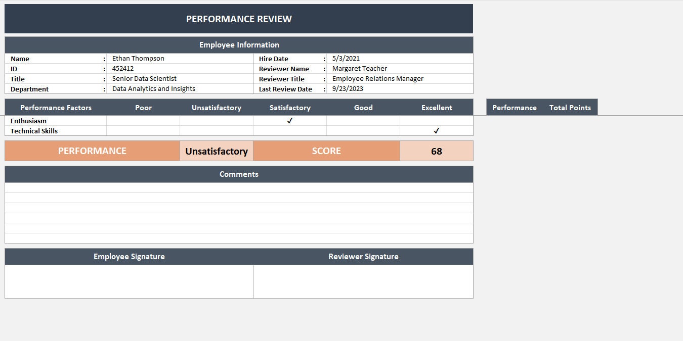 Performance Review Excel Template Employee Evaluation Form Performance ...