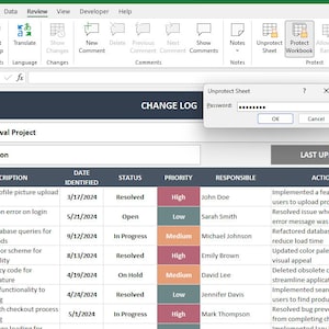 Change Log | Excel Template | Change Log Template | Change Control Log ...