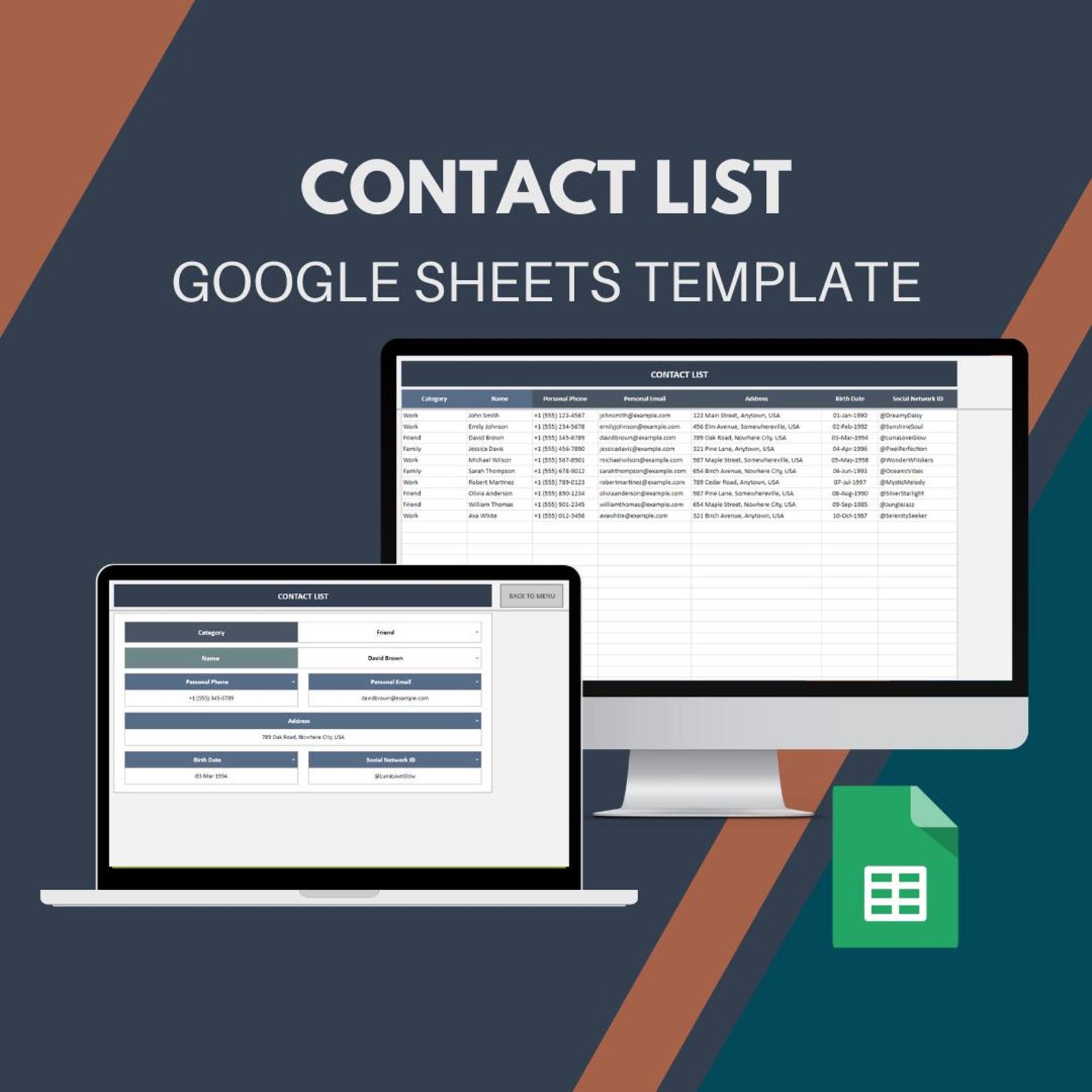 Contact List | Google Sheets Template | Contact List Template ...