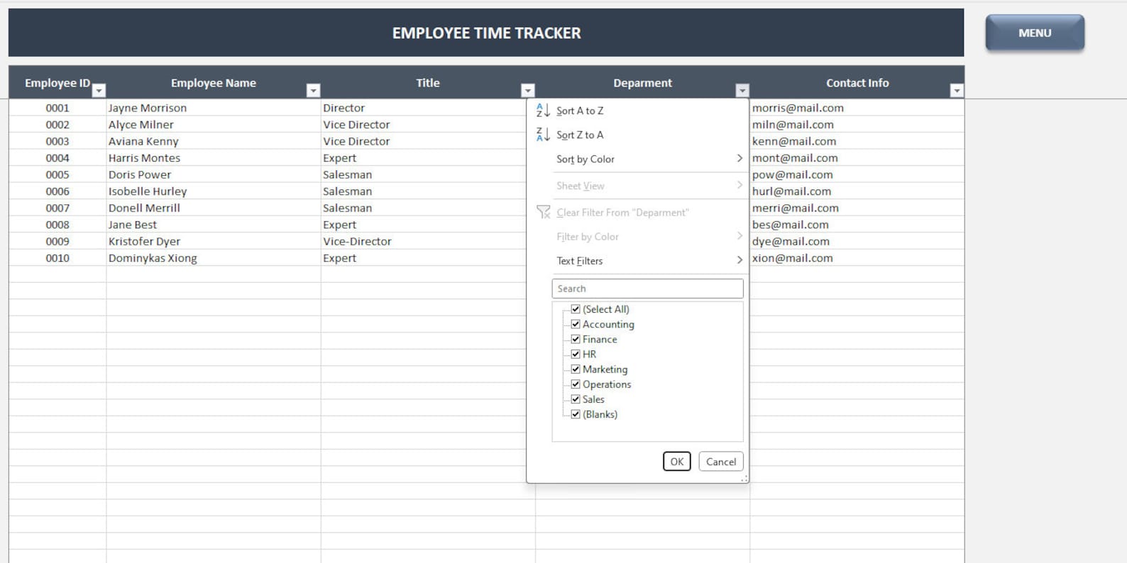 Employee Time Tracker Excel Template - Etsy