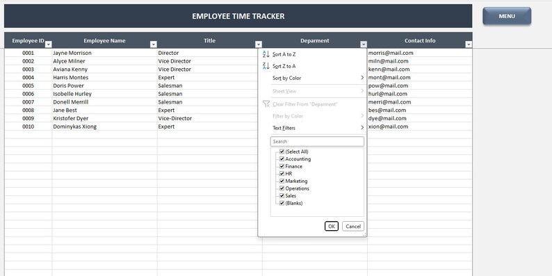 Employee Time Tracker Excel Template - Etsy