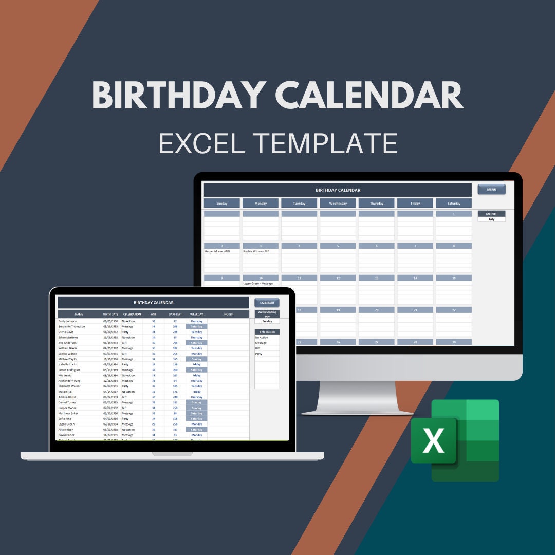 Birthday Calendar | Excel Template | Birthday Reminder Calendar ...