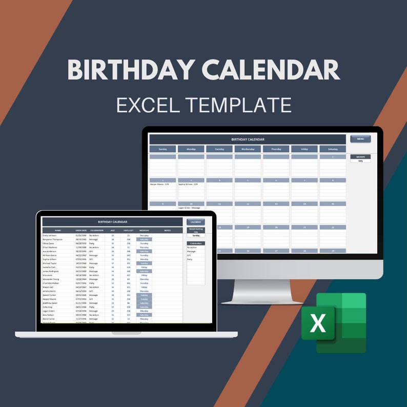 Birthday Calendar | Excel Template | Birthday Reminder Calendar ...