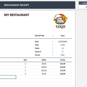 Restaurant Receipt Excel Template Restaurant Receipt Maker Restaurant ...
