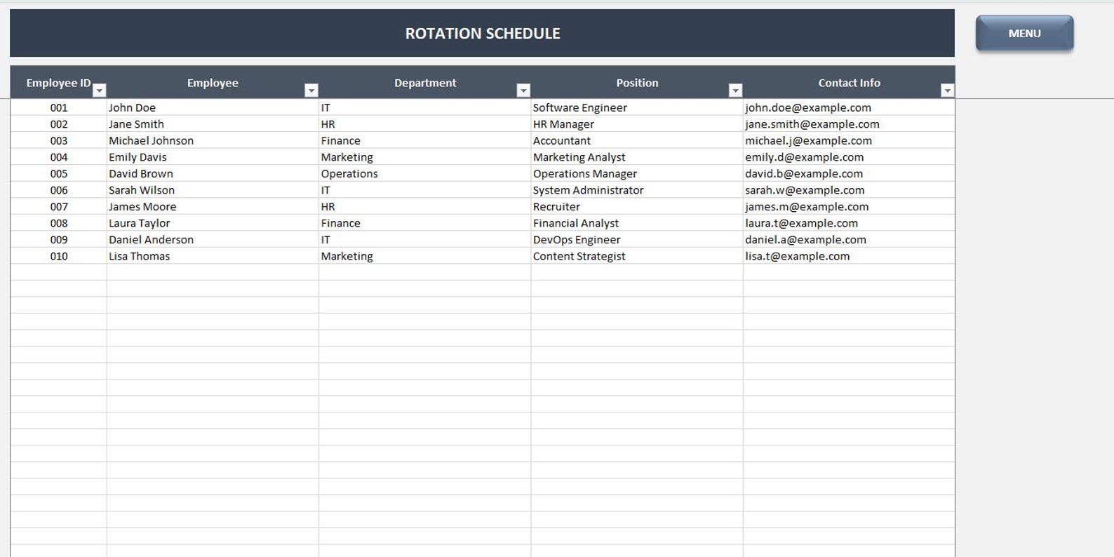 Employee Rotation Schedule: Excel Template, Shift Planner (printable ...