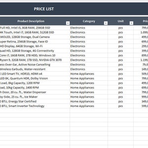 Price List Excel Template: Customizable Product Catalog (printable) - Etsy