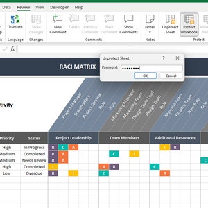 RACI Matrix Excel Template: Responsibility Assignment Chart (instant ...