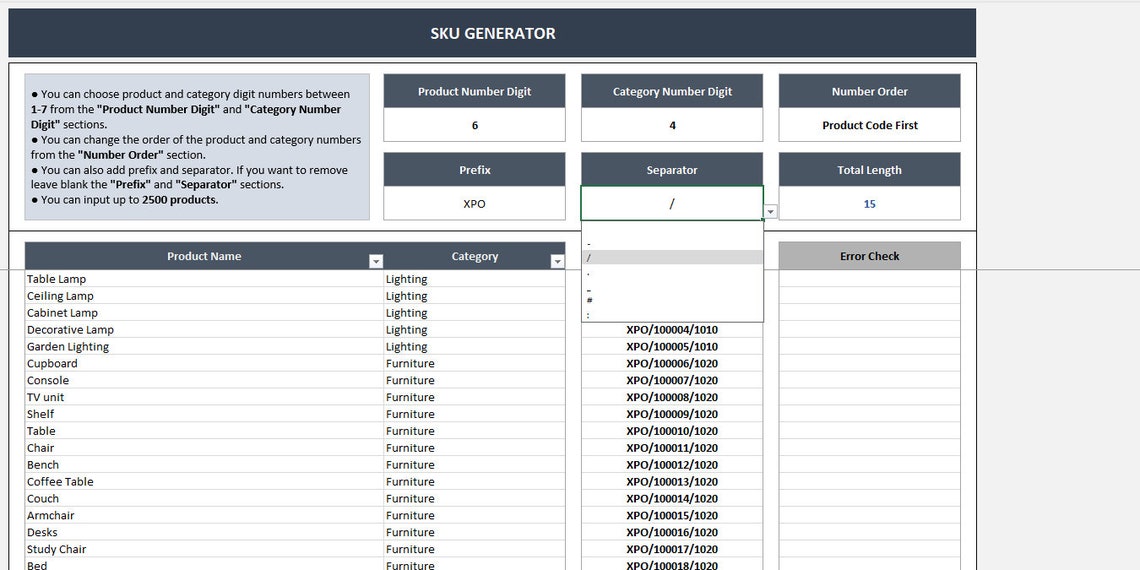 SKU Generator | Excel Template | SKU Barcode Generator | SKU Creator ...