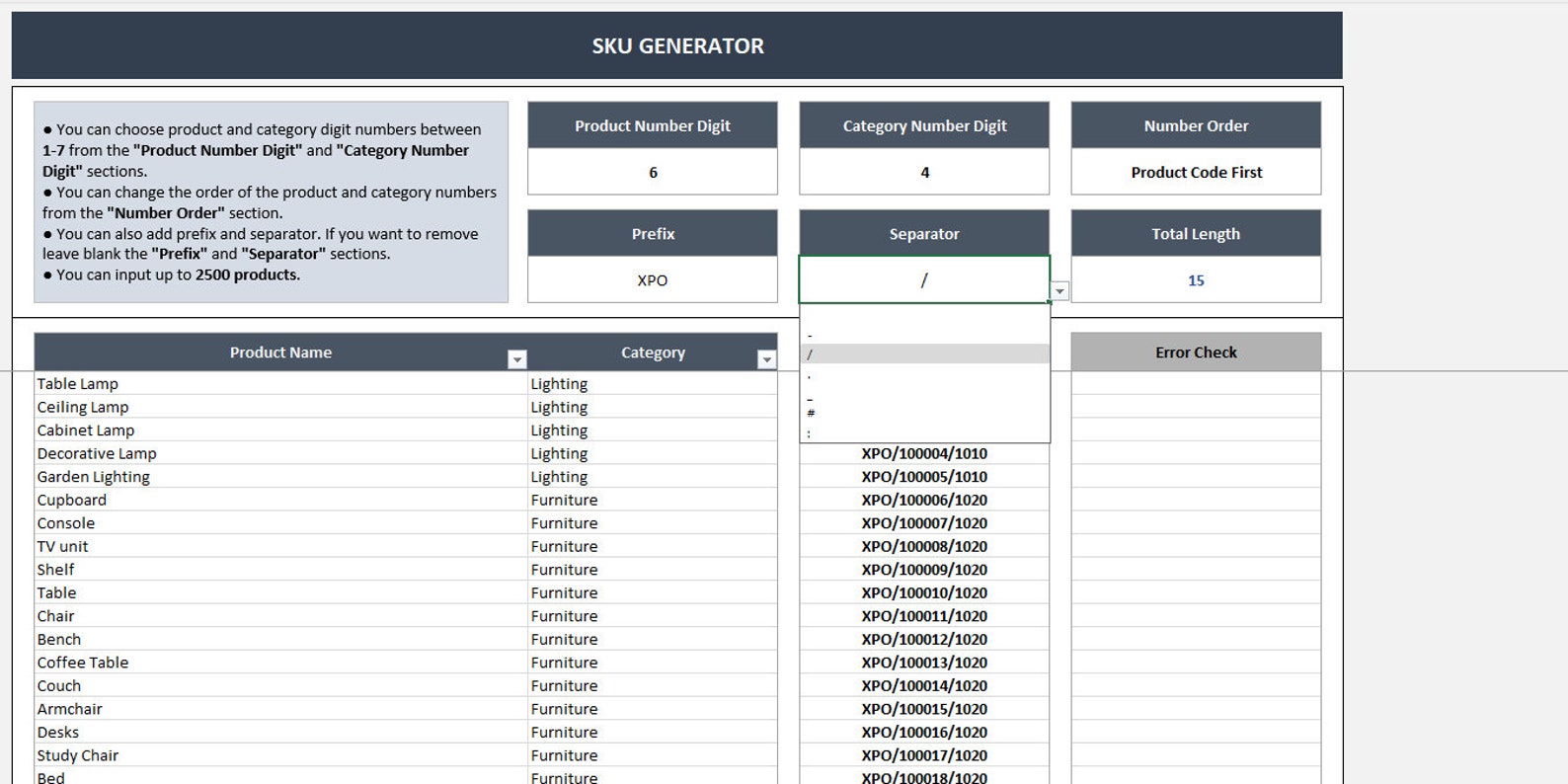 SKU Generator | Excel Template | SKU Barcode Generator | SKU Creator ...