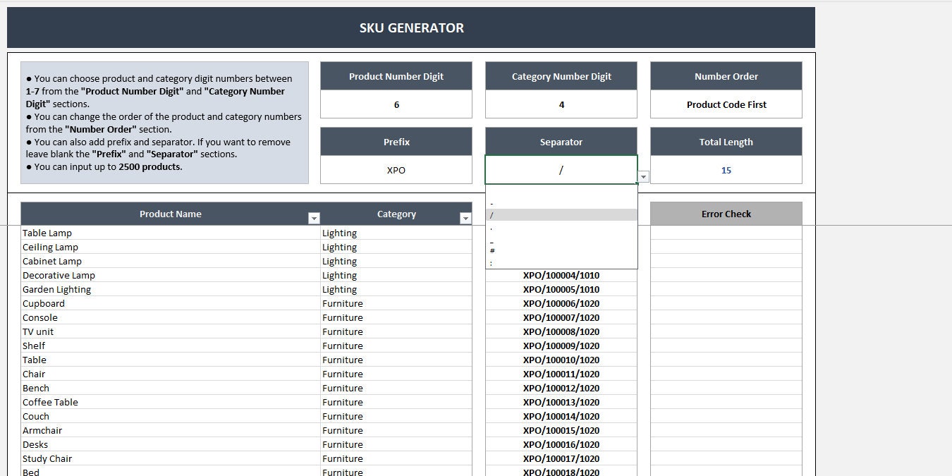 SKU Generator Excel Template SKU Barcode Generator SKU Creator Sku ...