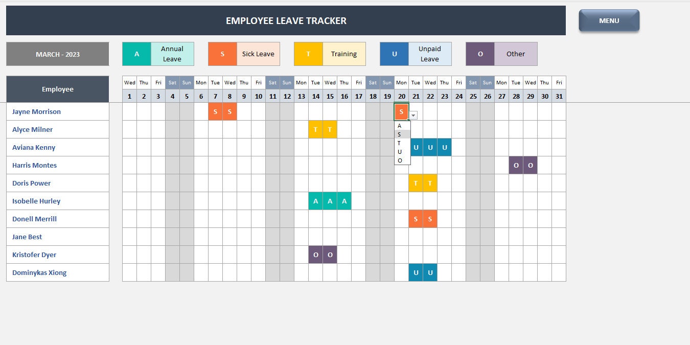 Employee Leave Tracker Excel Template Leave Management Excel Time off ...