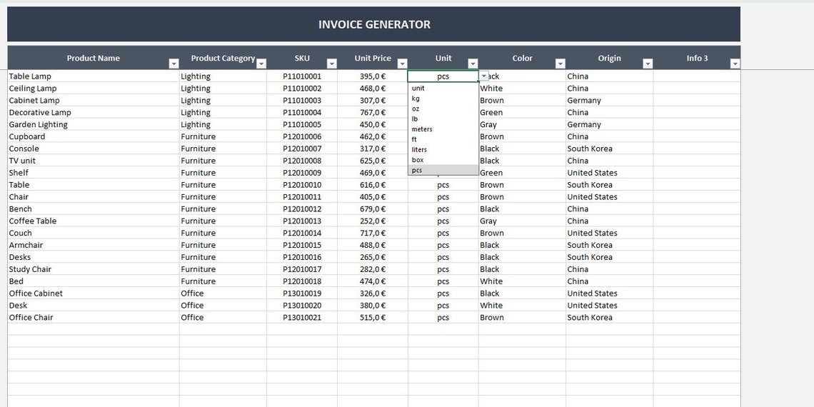 Invoice Generator Excel Template: Invoice Maker, Business Spreadsheet ...