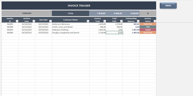 Invoice Tracker: Excel Template, Business Invoice Spreadsheet (instant ...