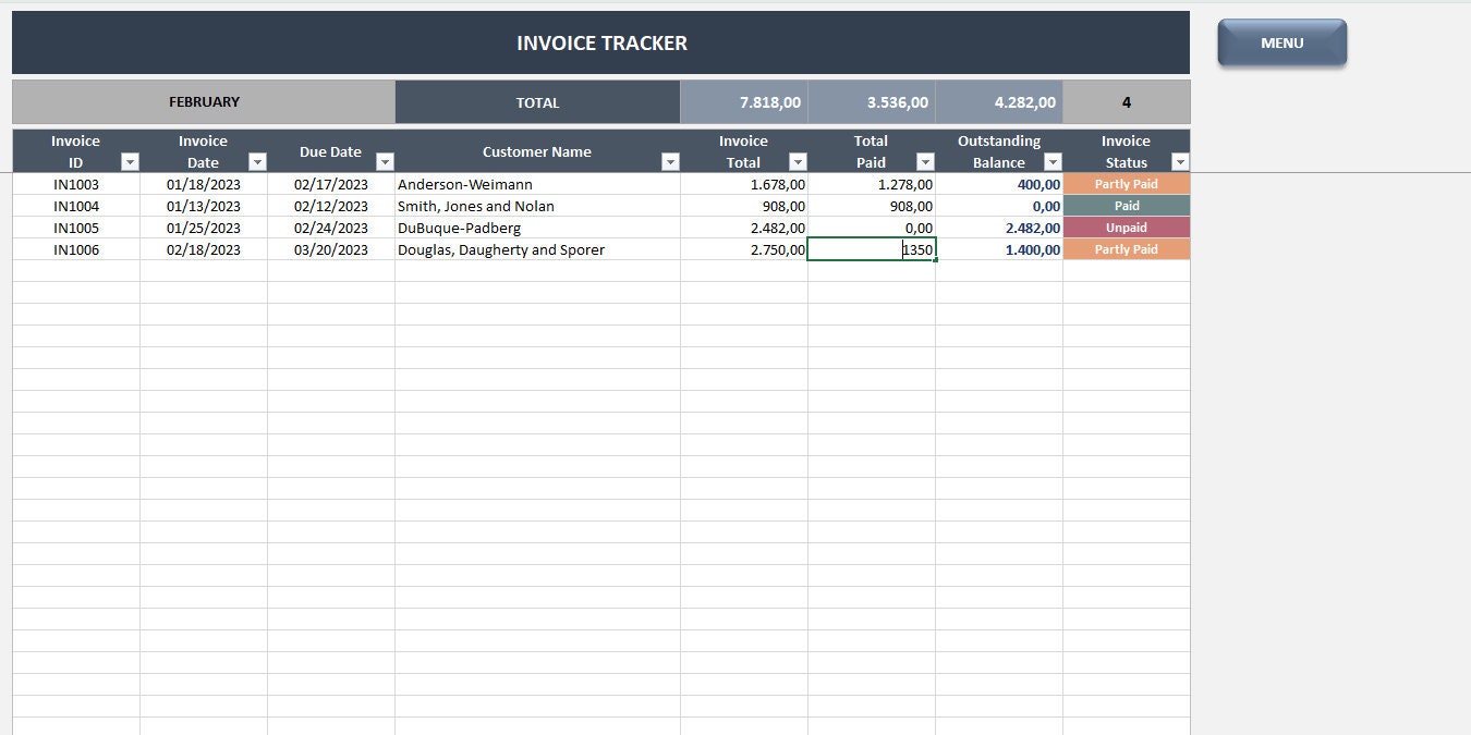 Invoice Tracker | Excel Template | Invoice Spreadsheet | Invoice ...