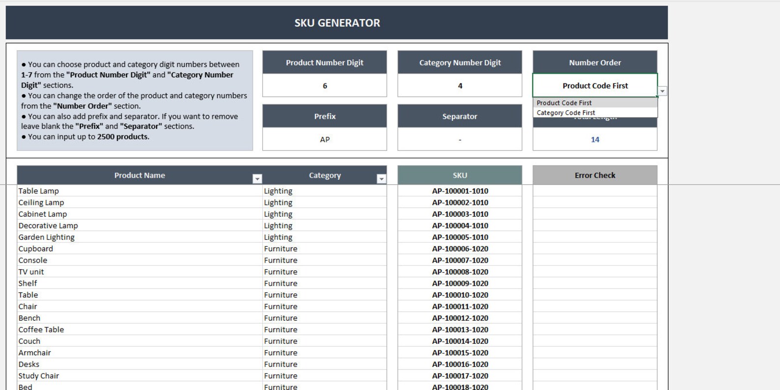 SKU Generator | Excel Template | SKU Barcode Generator | SKU Creator ...