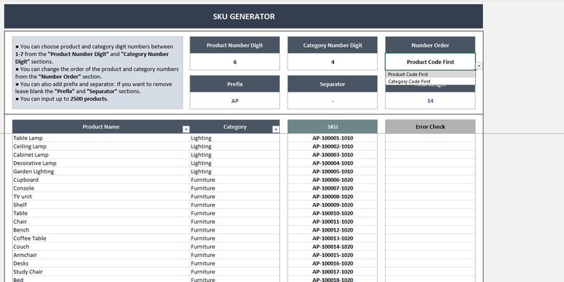 SKU Generator | Excel Template | SKU Barcode Generator | SKU Creator ...