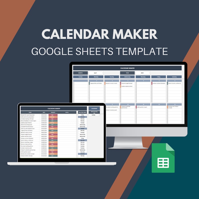 Calendar Maker Google Sheets Template | Calendar Creator Spreadsheet ...