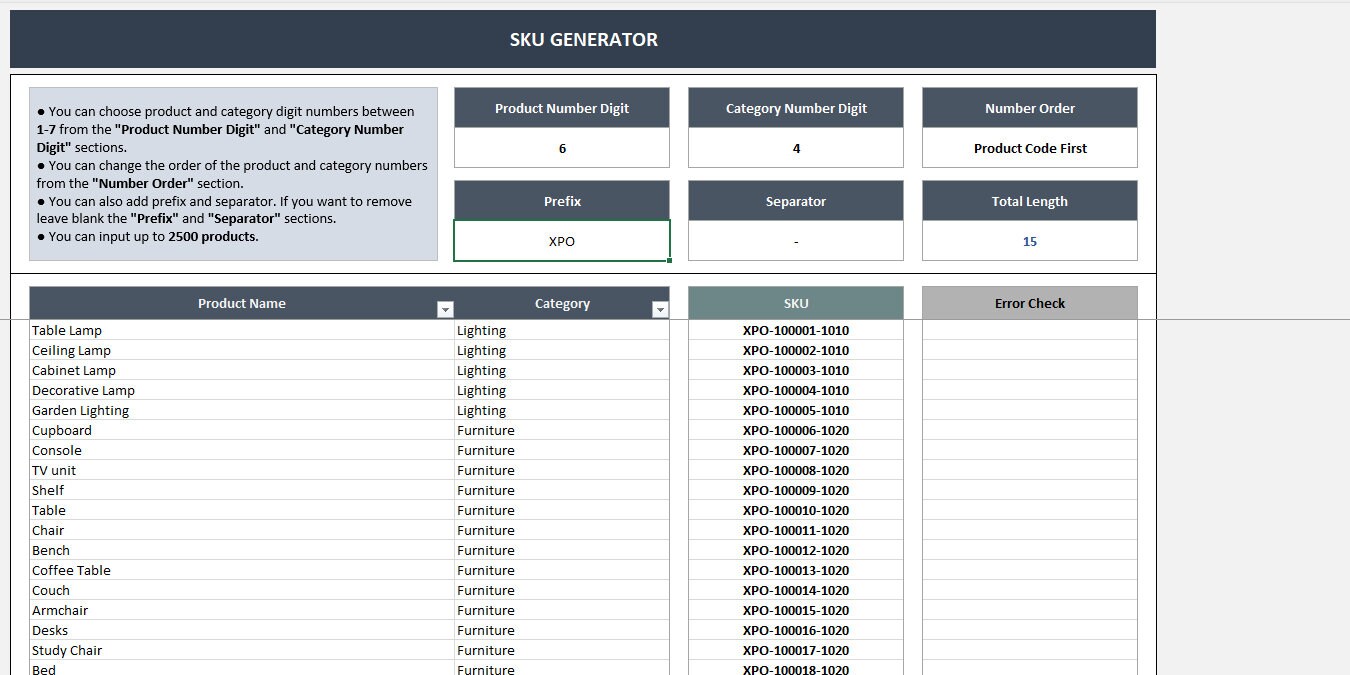 SKU Generator Excel Template SKU Barcode Generator SKU Creator Sku ...