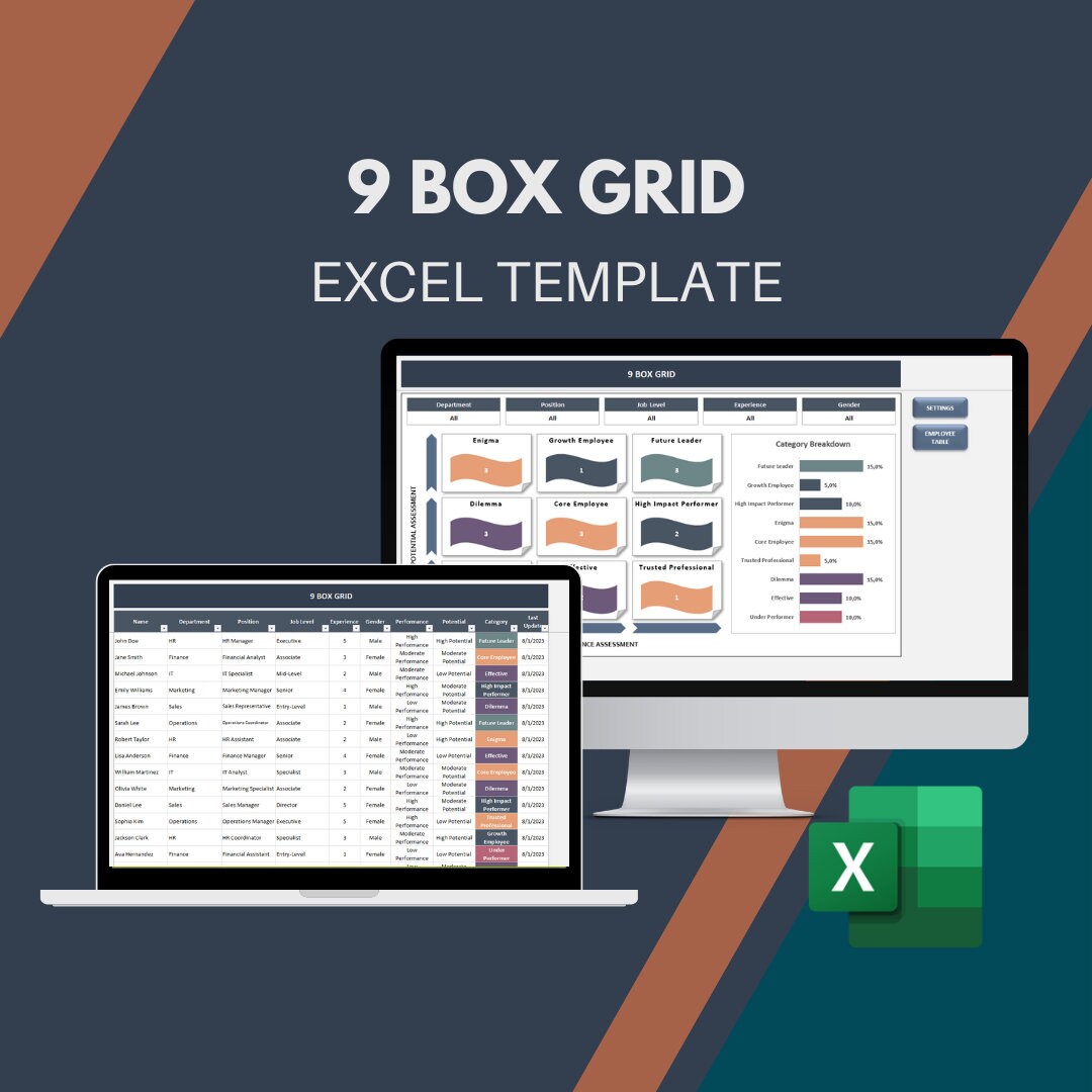 9 Box Grid | Excel Template | 9 Box Talent Review | 9 Box Assessment ...