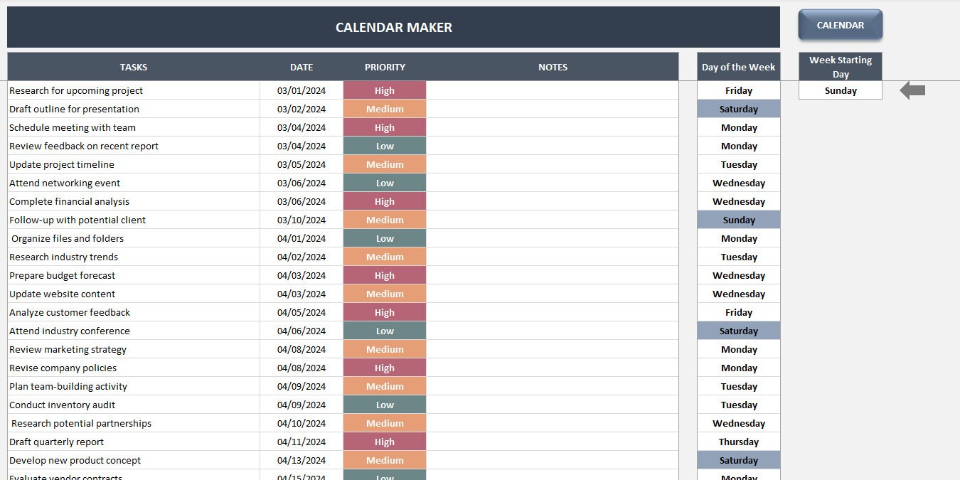Calendar Maker Excel Template | Monthly & Yearly Calendar Creator ...