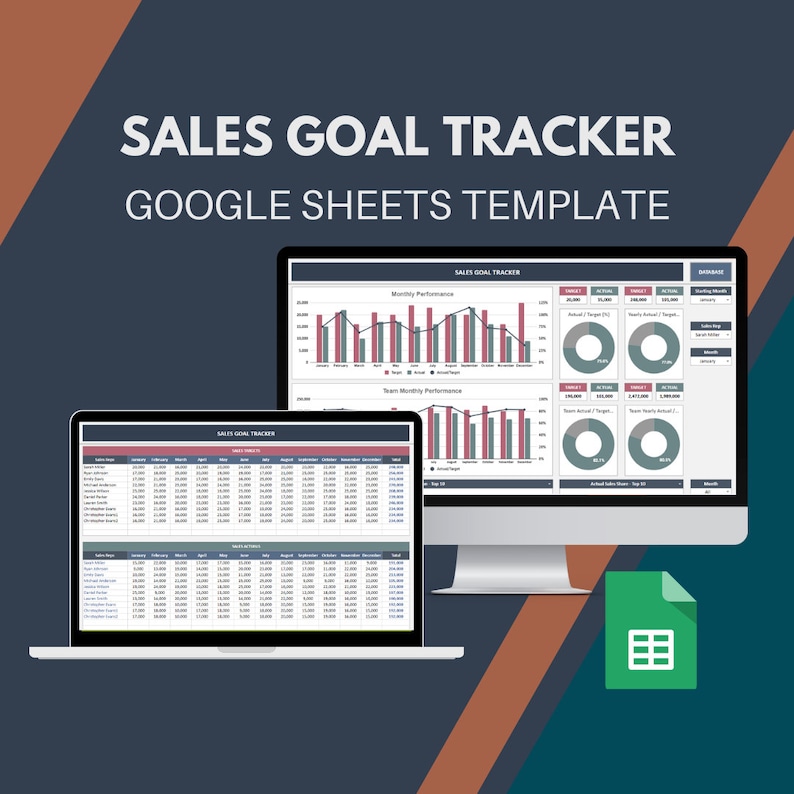 Sales Goal Tracker Google Sheets Template: Salesman Target Tracker - Etsy