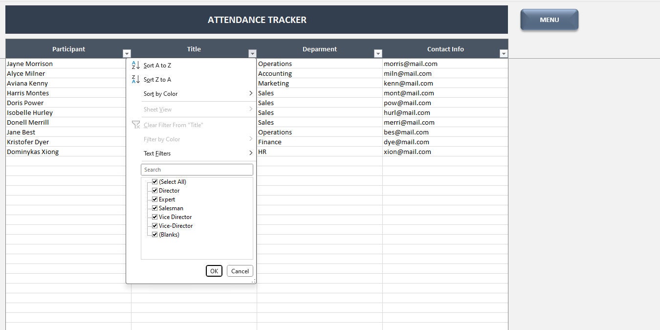Attendance Tracker Excel Template: Monthly Timesheet (instant Download ...