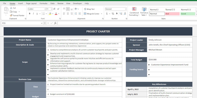 Project Charter | Excel Template | Business Charter Template | Project ...