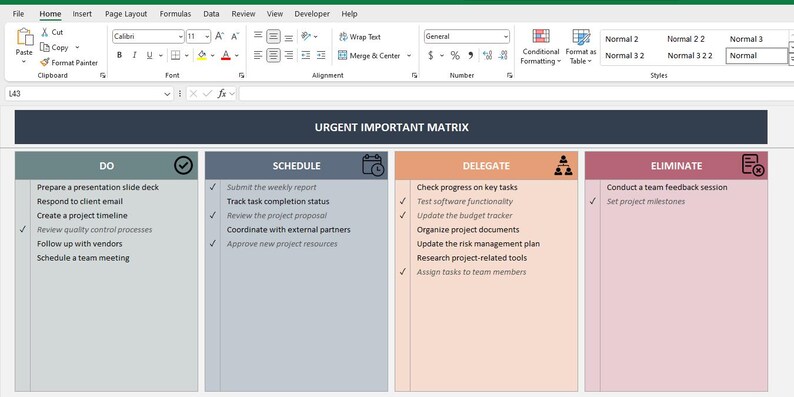 Urgent Important Matrix: Eisenhower Excel Template (digital Download ...